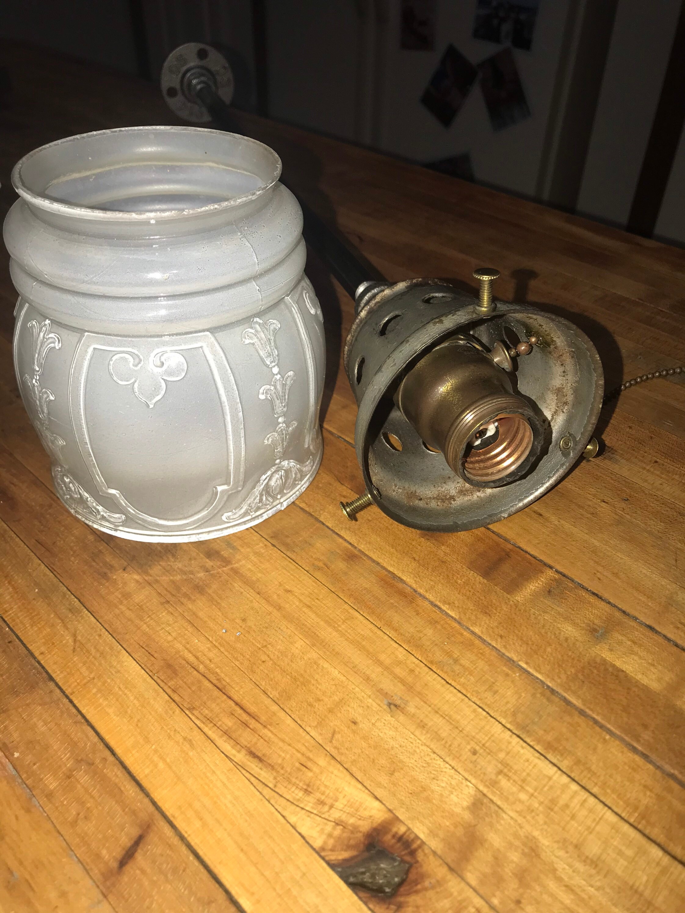 ANTIQUE VTG Industrial Pendant Light W/ Glass Gas Light Shade | Etsy