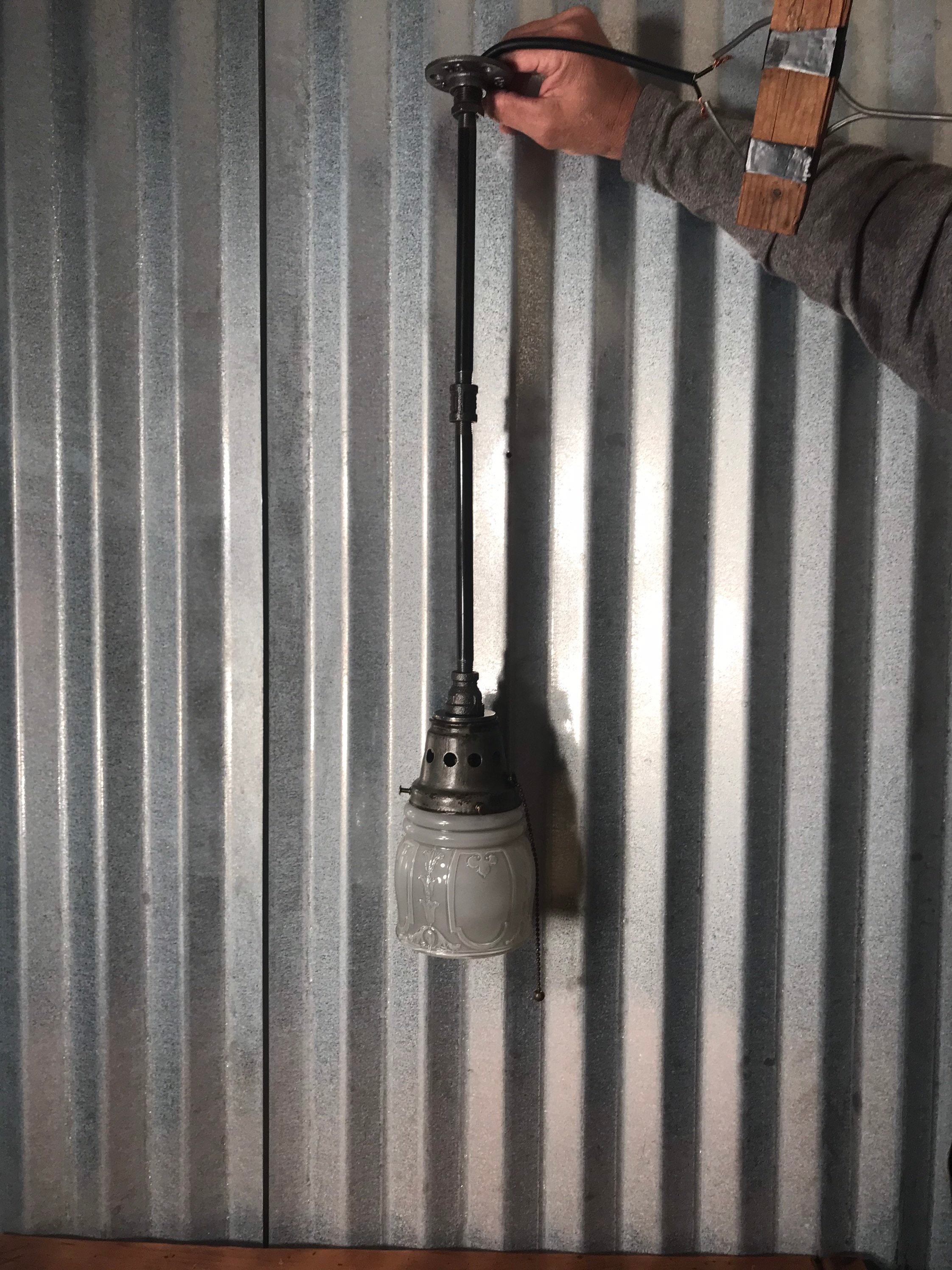 ANTIQUE VTG Industrial Pendant Light W/ Glass Gas Light Shade | Etsy