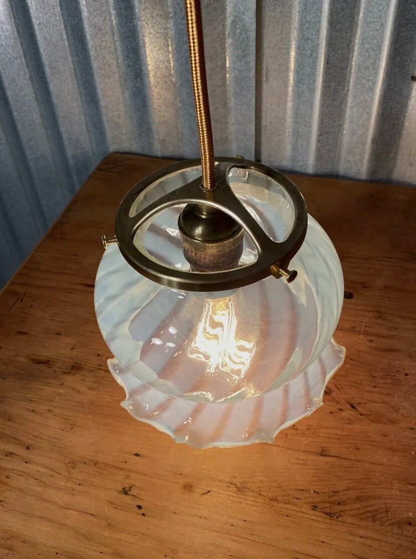 Antique Pair Authentic Fenton Glass Swirl Ruffle Opalescent Shade ...