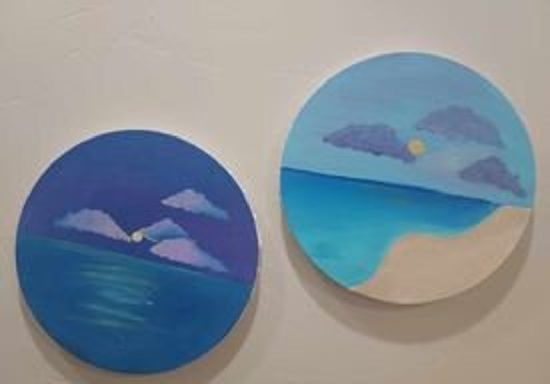 Beach Day and Night Paintings - Etsy