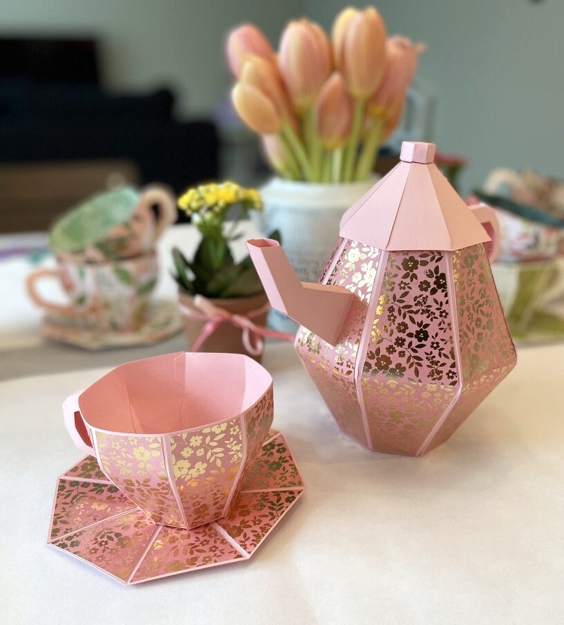 3D Paper Teapot, Teacup and Saucer SVG Cut File Bundle Tea Party Cut ...