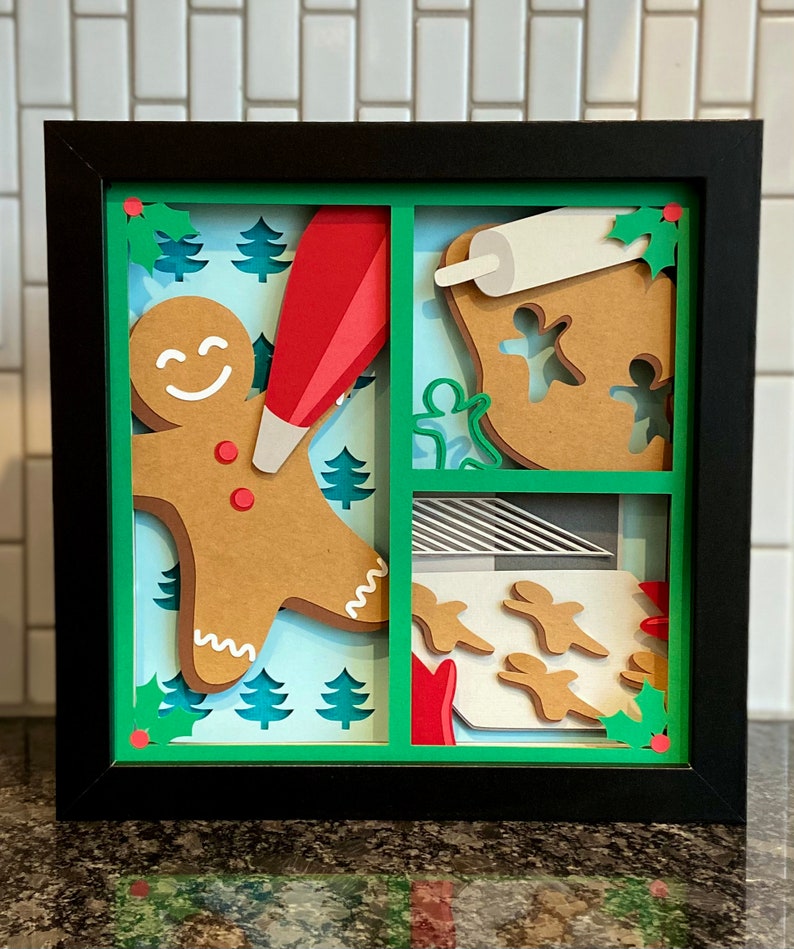 3D Christmas Gingerbread Man Shadow Box Template, Baking Shadow Box ...