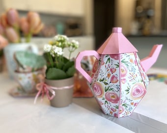 3D Paper Teapot, Teacup and Saucer Bundle SVG File | DIY Tea Party ...