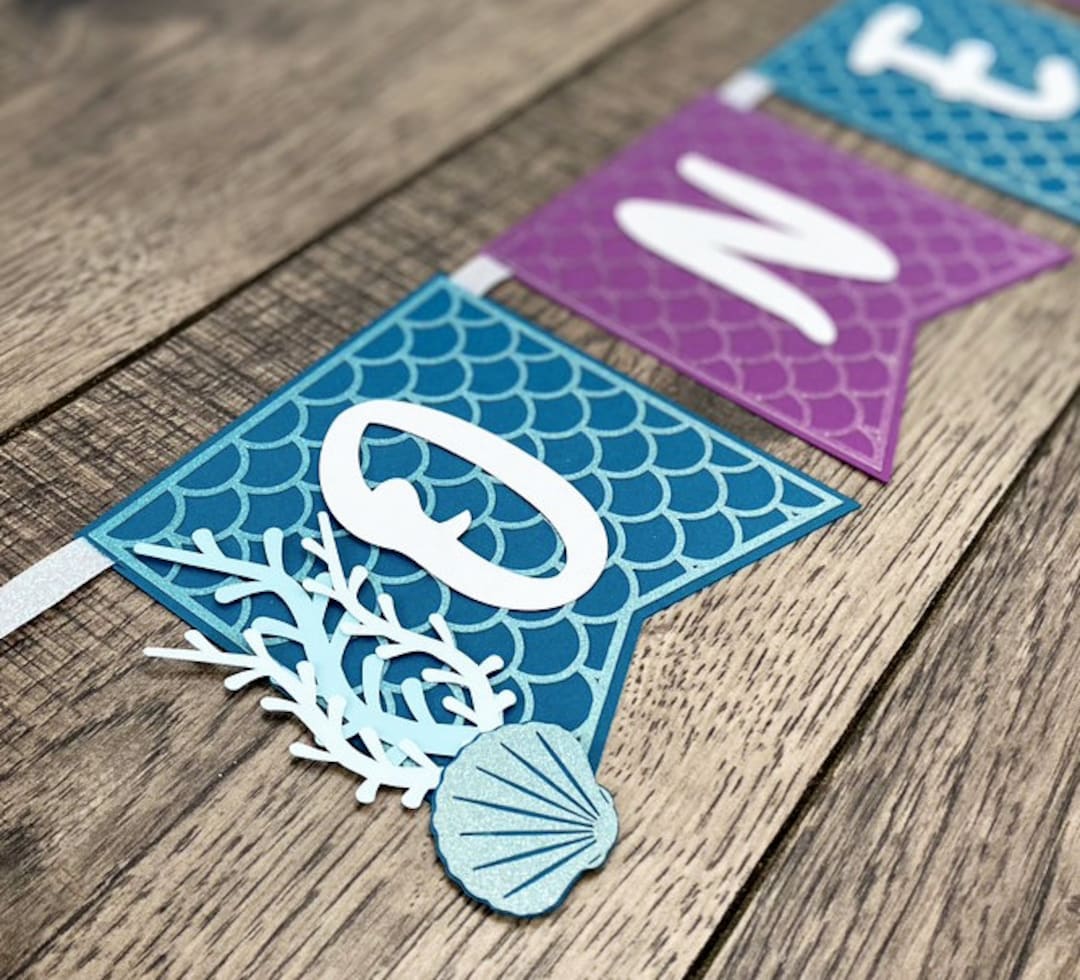 Mermaid Banner Bunting SVG Template, DIY Mermaid Birthday Banner Svg ...
