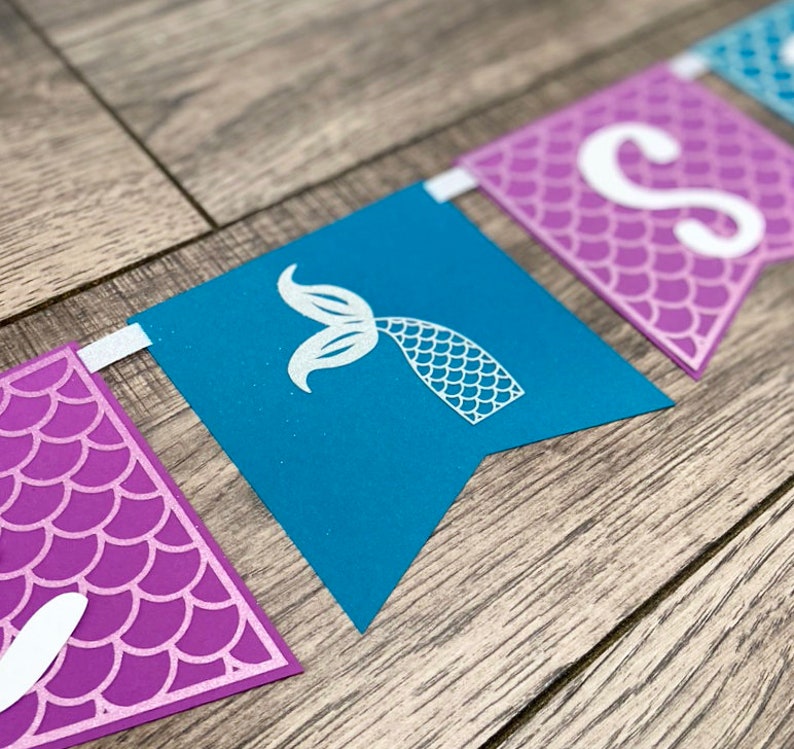 Mermaid Banner Bunting SVG Template, DIY Mermaid Birthday Banner Svg ...