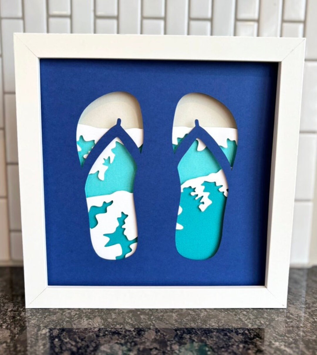 Ocean Waves Flip Flop 3D Shadow Box SVG, Ocean Layered Cardstock Art ...