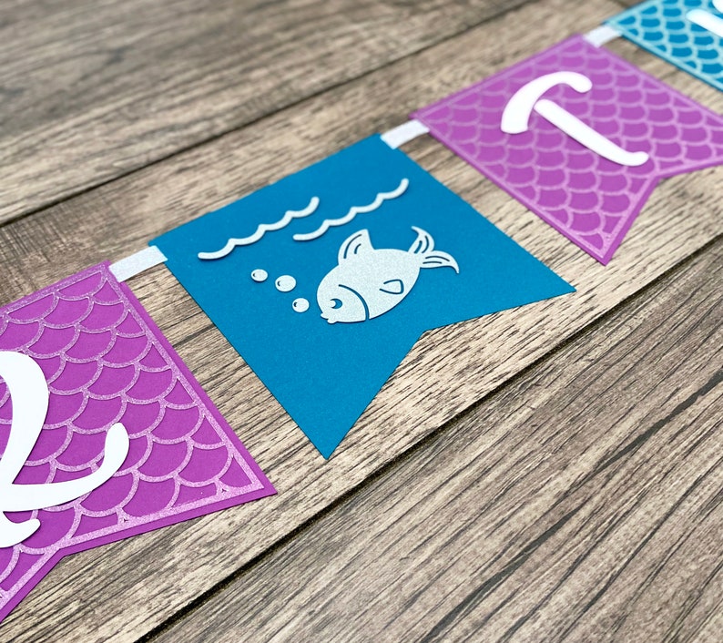Mermaid Banner Bunting SVG Template, DIY Mermaid Birthday Banner Svg ...