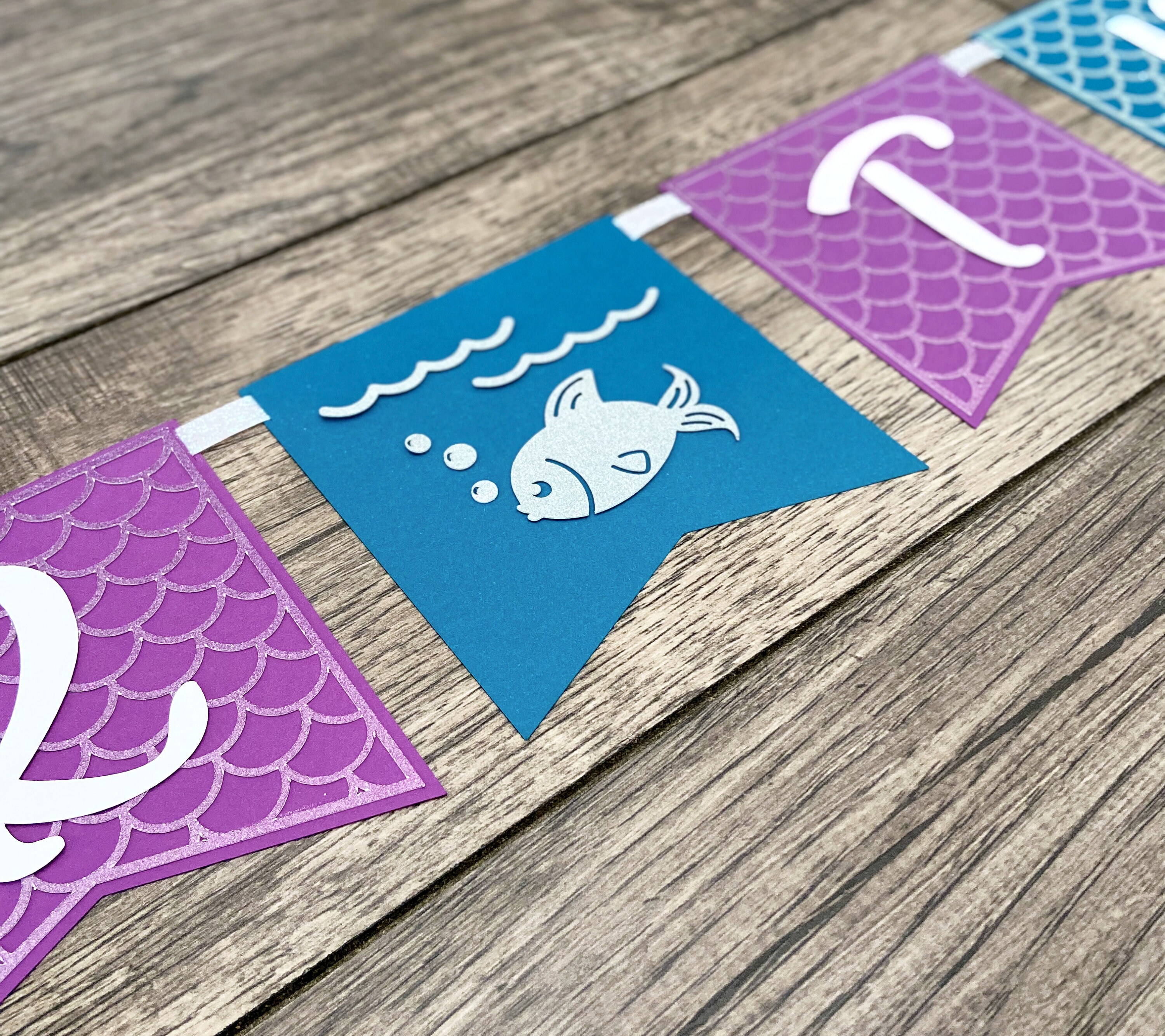 Mermaid Banner Bunting SVG Template, DIY Mermaid Birthday Banner Svg ...