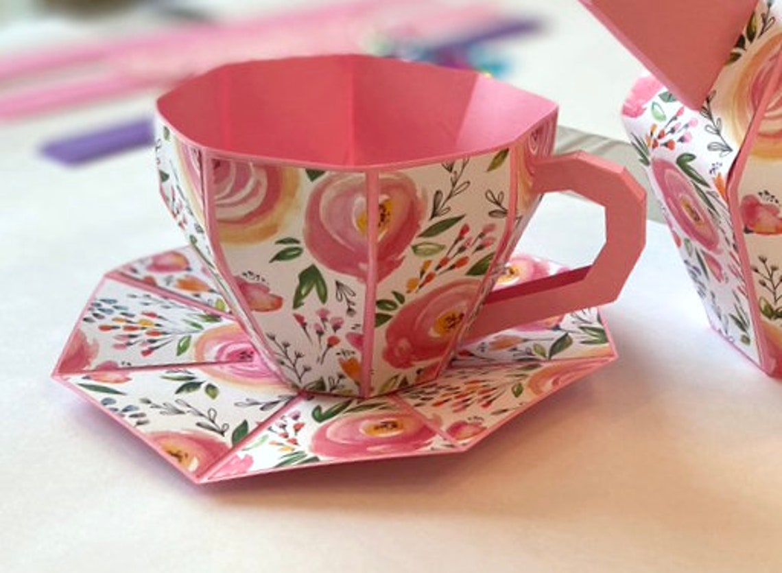 3D Paper Teacup and Saucer SVG File | DIY Tea Party Decoration | 3D ...