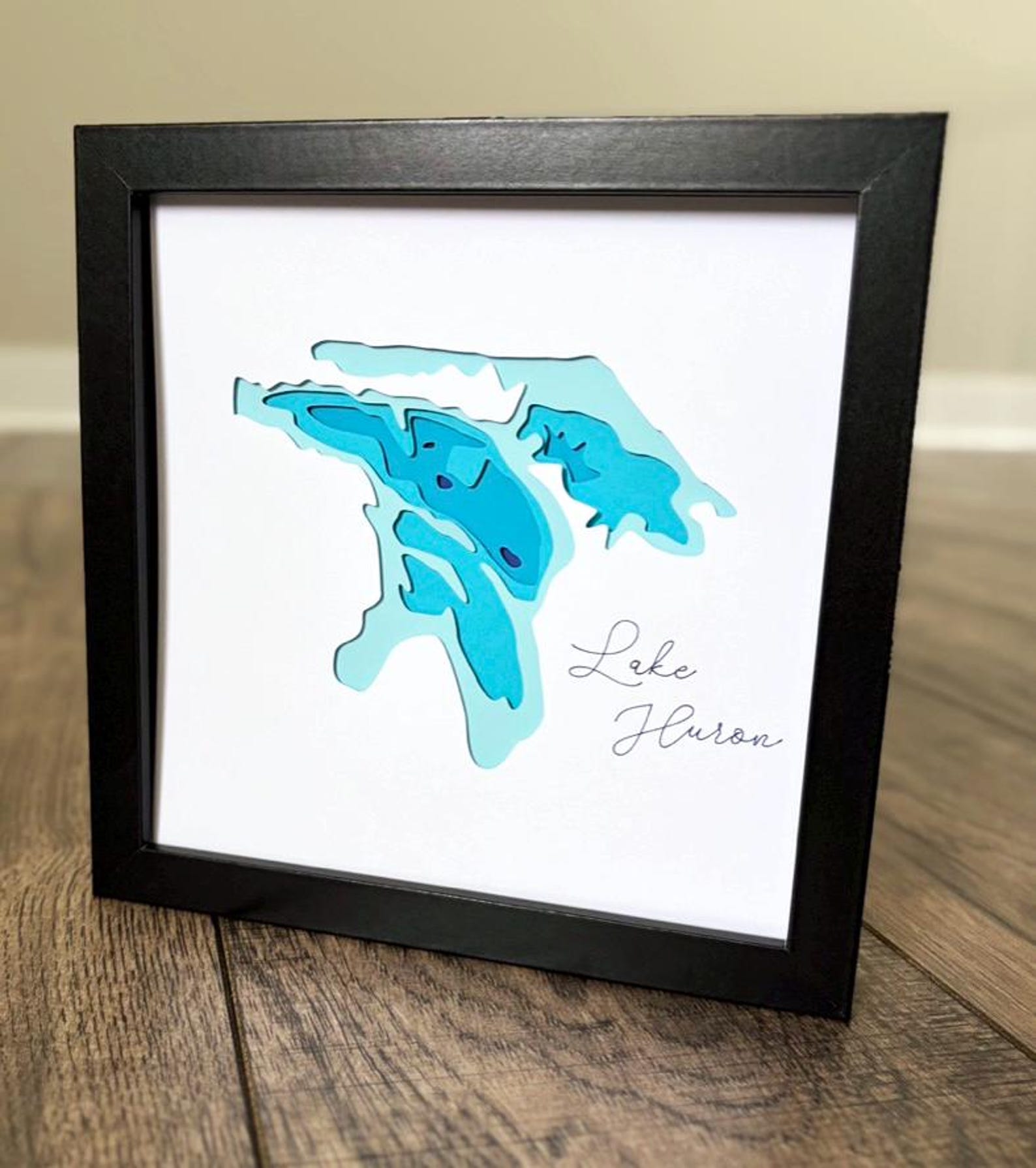 3D Lake Huron Depth Map Shadow Box SVG | Michigan Lakes Wall Art ...