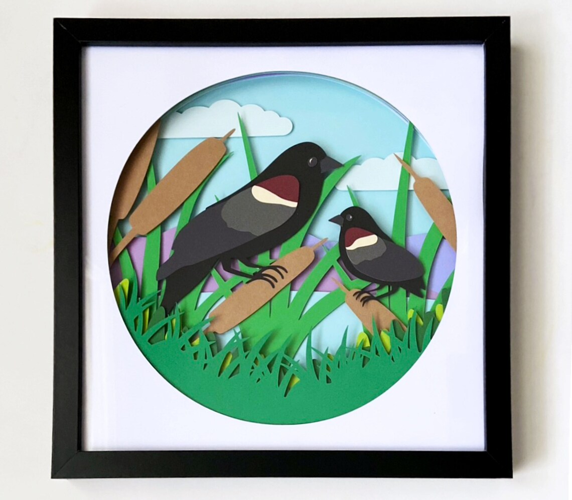 3D Red-winged Blackbird Shadow Box SVG: Bird Layered Cardstock Template ...