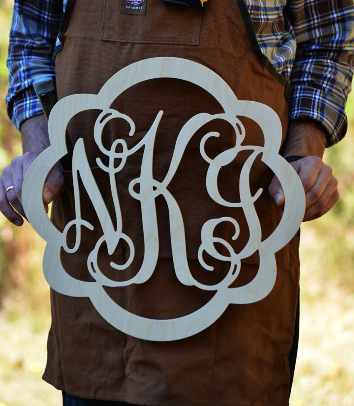 Wooden Monogram Unpainted Vine Script Monogram Home Decor | Etsy