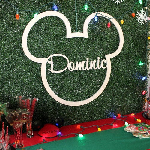 party sign. Minnie Mouse Mickey mouse name backdrop nursery Wall Decor ...