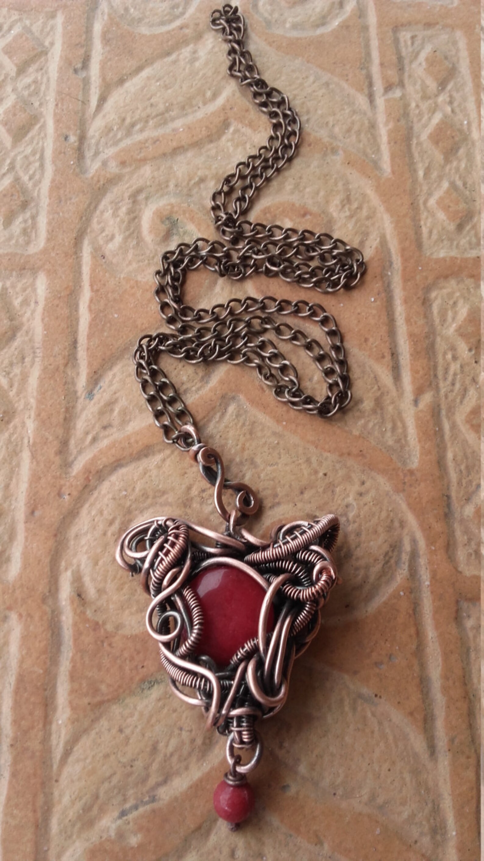 Fantasy Wire Wrapped Heart Pendant Necklace With Red Natural - Etsy