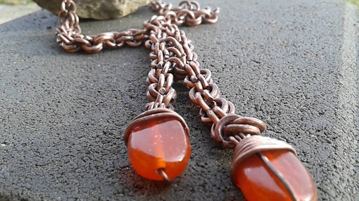 Copper Wire Chain Necklace With Orange Beadsforest Copper - Etsy