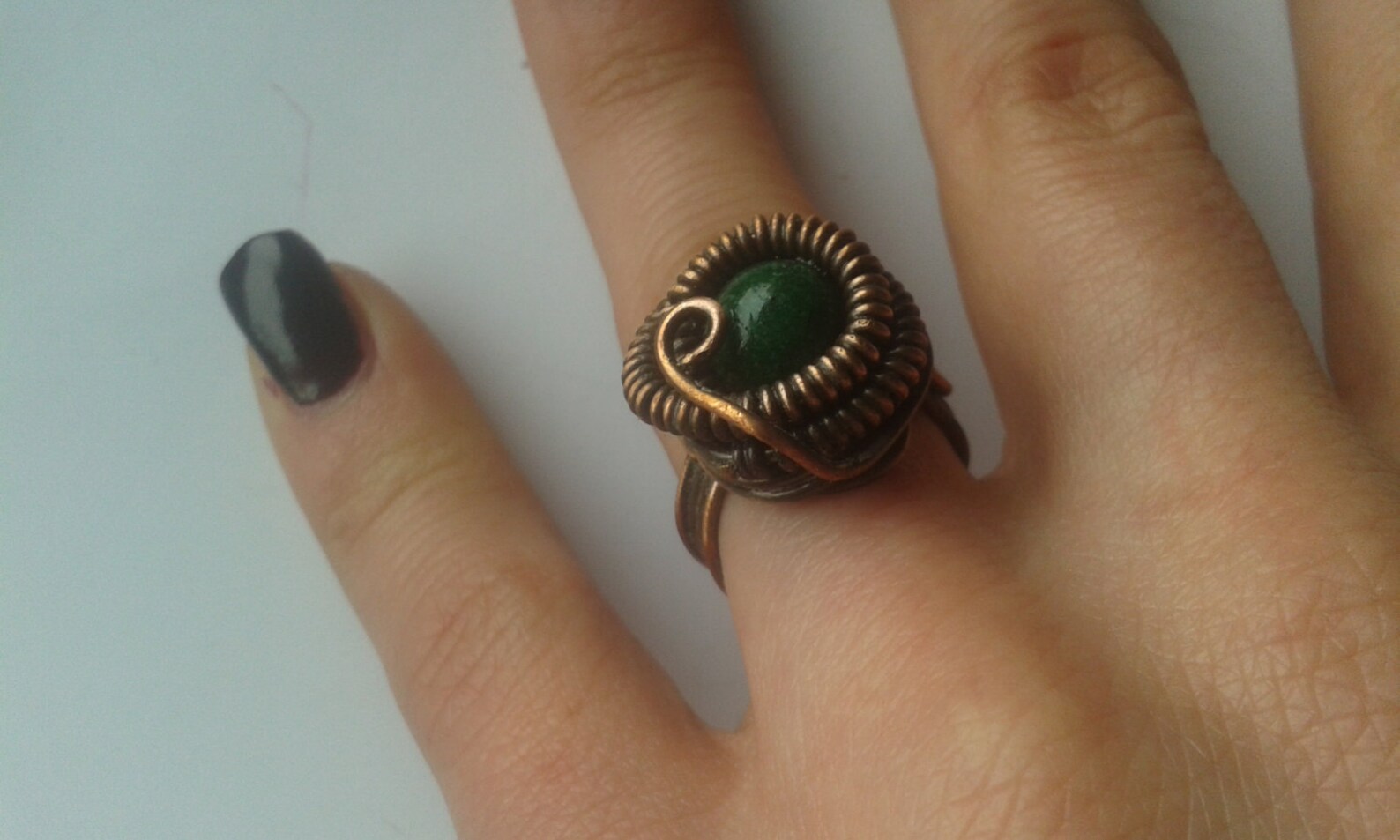 Copper Wire Ring With Natural Green Jadecopper Ringwoodland - Etsy