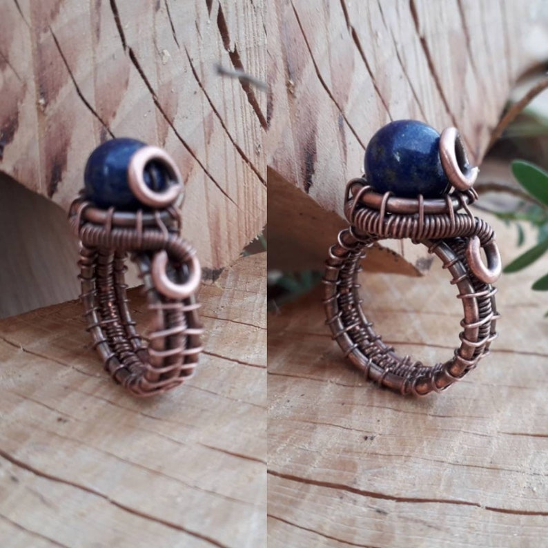 Copper Wire Wrapped Ring With Natural Lapis Lazuliwire - Etsy