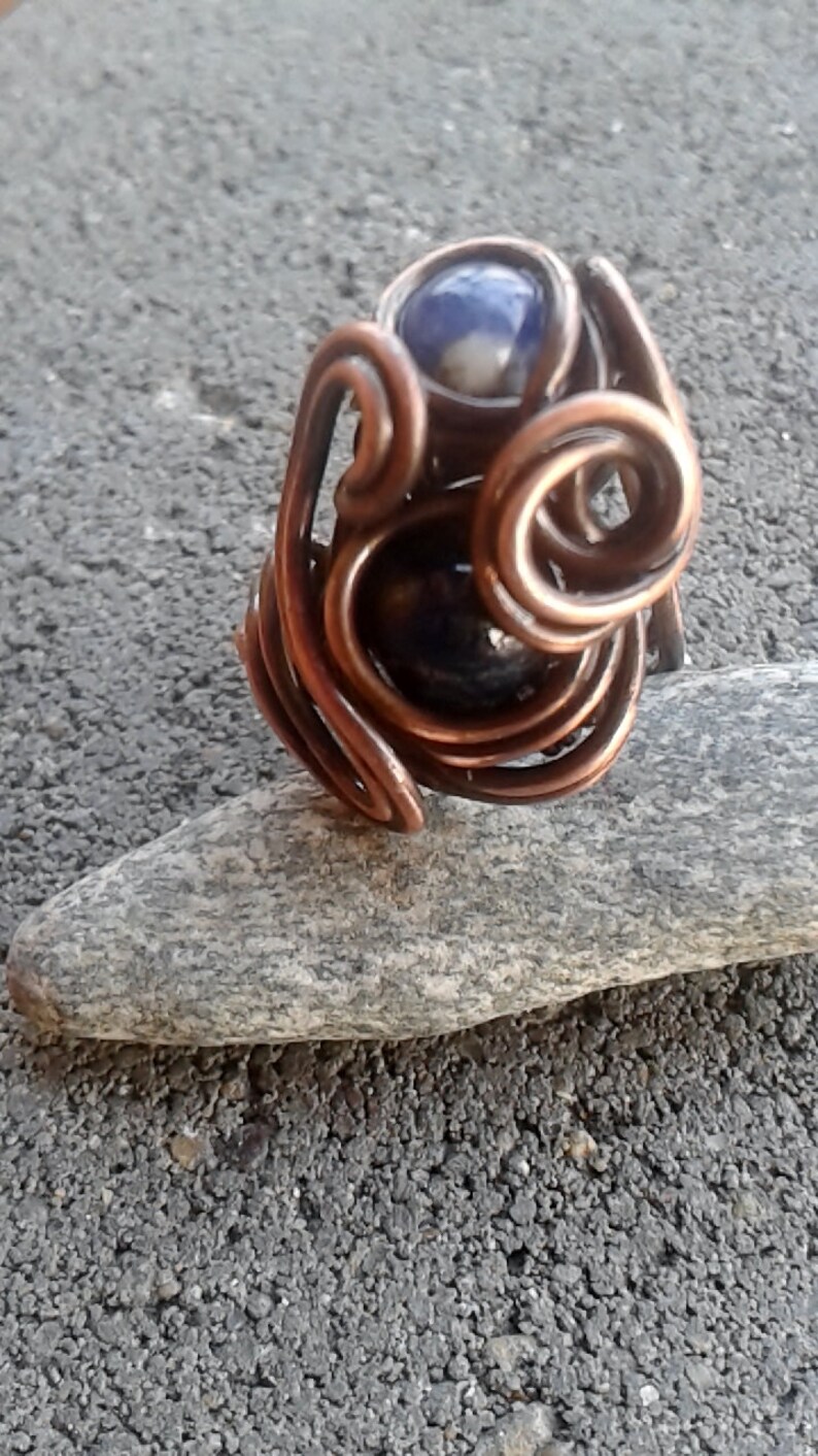 Copper Ringcopper Wire Ring With Natural Stones - Etsy