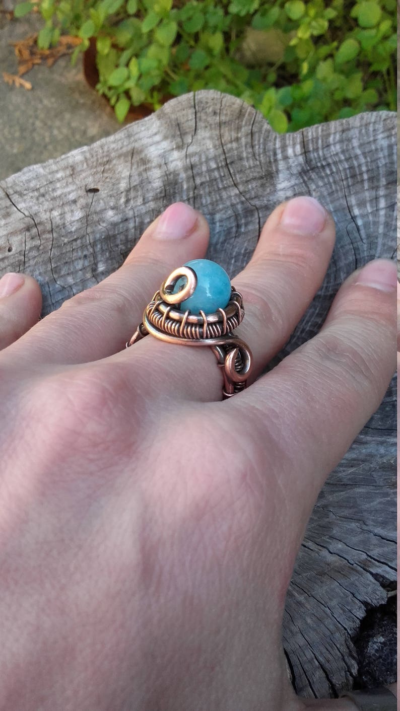 Copper Wire Earrings and Ring With Natural Stones sweet - Etsy