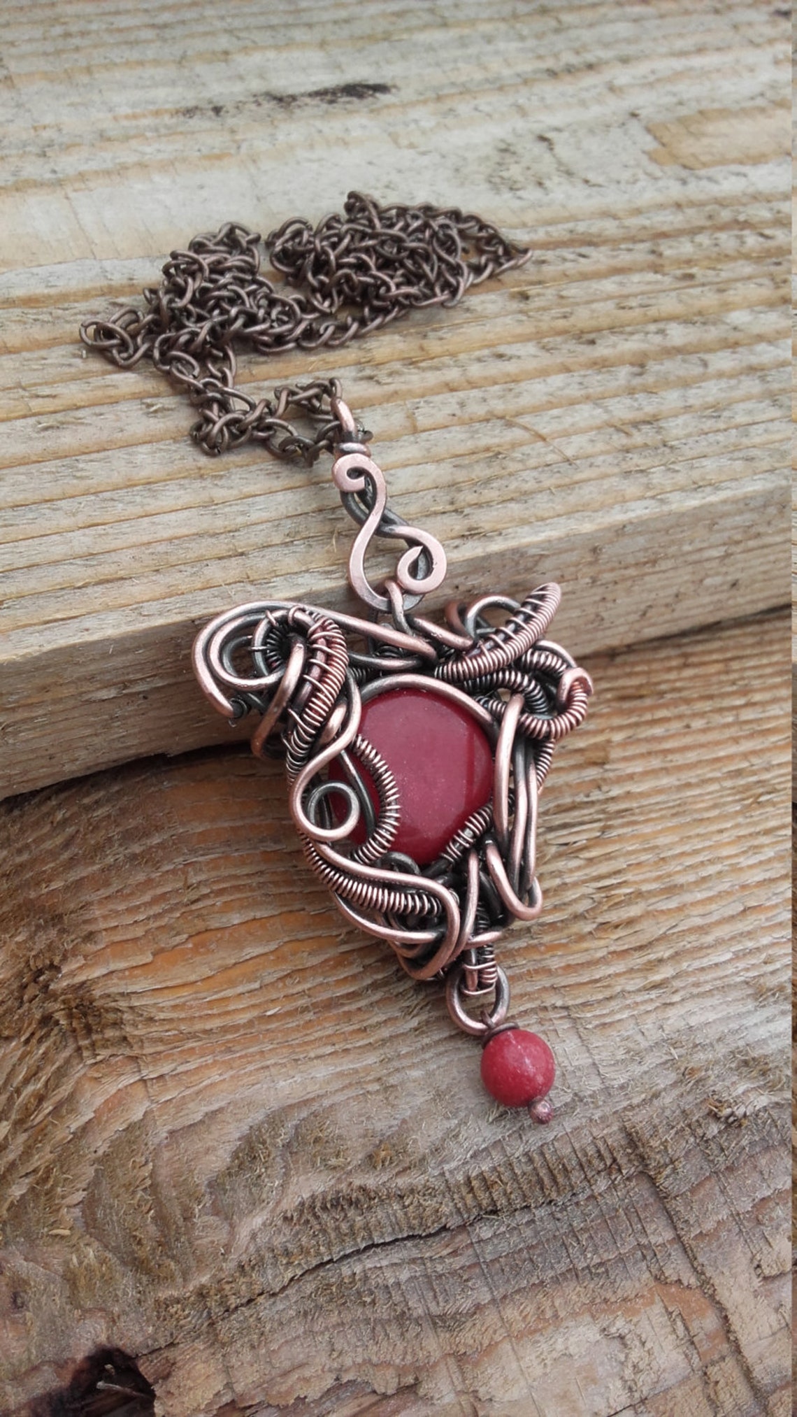 Fantasy Wire Wrapped Heart Pendant Necklace With Red Natural - Etsy