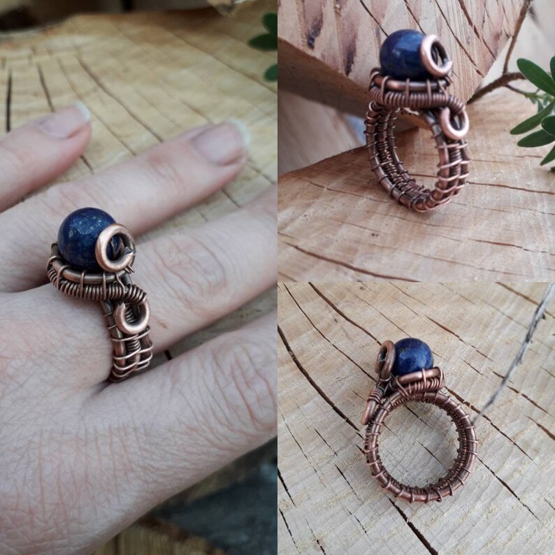 Copper Wire Wrapped Ring With Natural Lapis Lazuliwire - Etsy