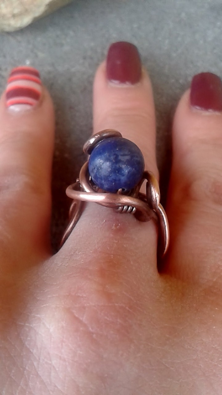 Copper Ringcopper Wire Ring With Natural Lapis Lazuli | Etsy