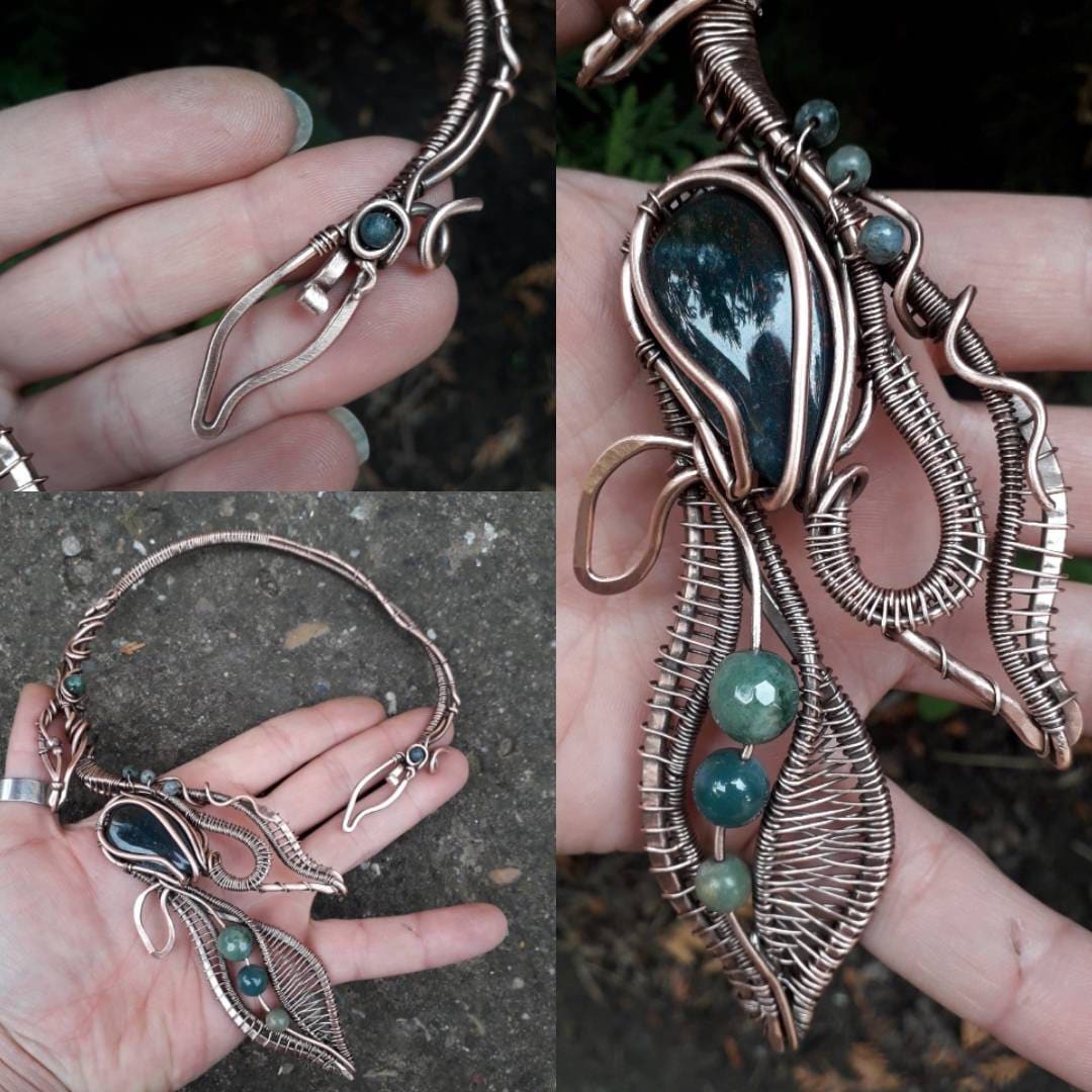 Wire wrapped necklace and earrings with gemstonesWire | Etsy