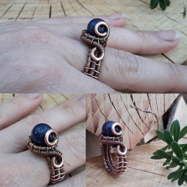 Copper Wire Wrapped Ring With Natural Lapis Lazuliwire - Etsy