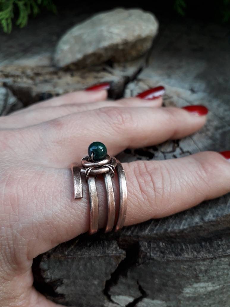 Wire Wrapping Ring With White Green Jadecopper Wire - Etsy Canada