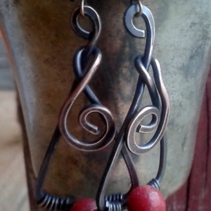 Triangle Copper Wire Earrings With Red Jade,jade Earrings,wire Wrapped ...