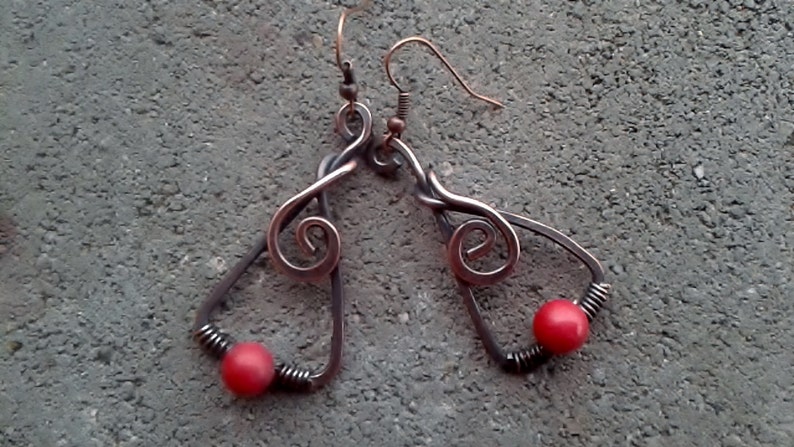 Triangle Copper Wire Earrings With Red Jadejade Earringswire - Etsy