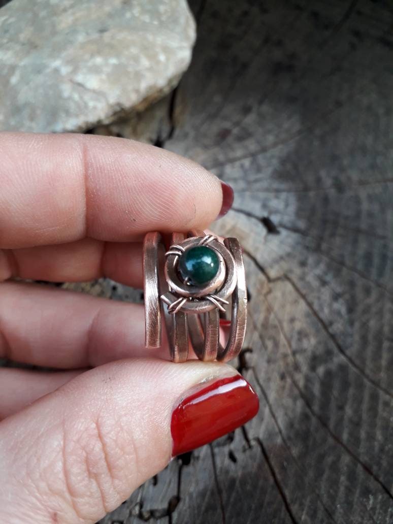 Wire wrapping ring with white green JadeCopper wire | Etsy