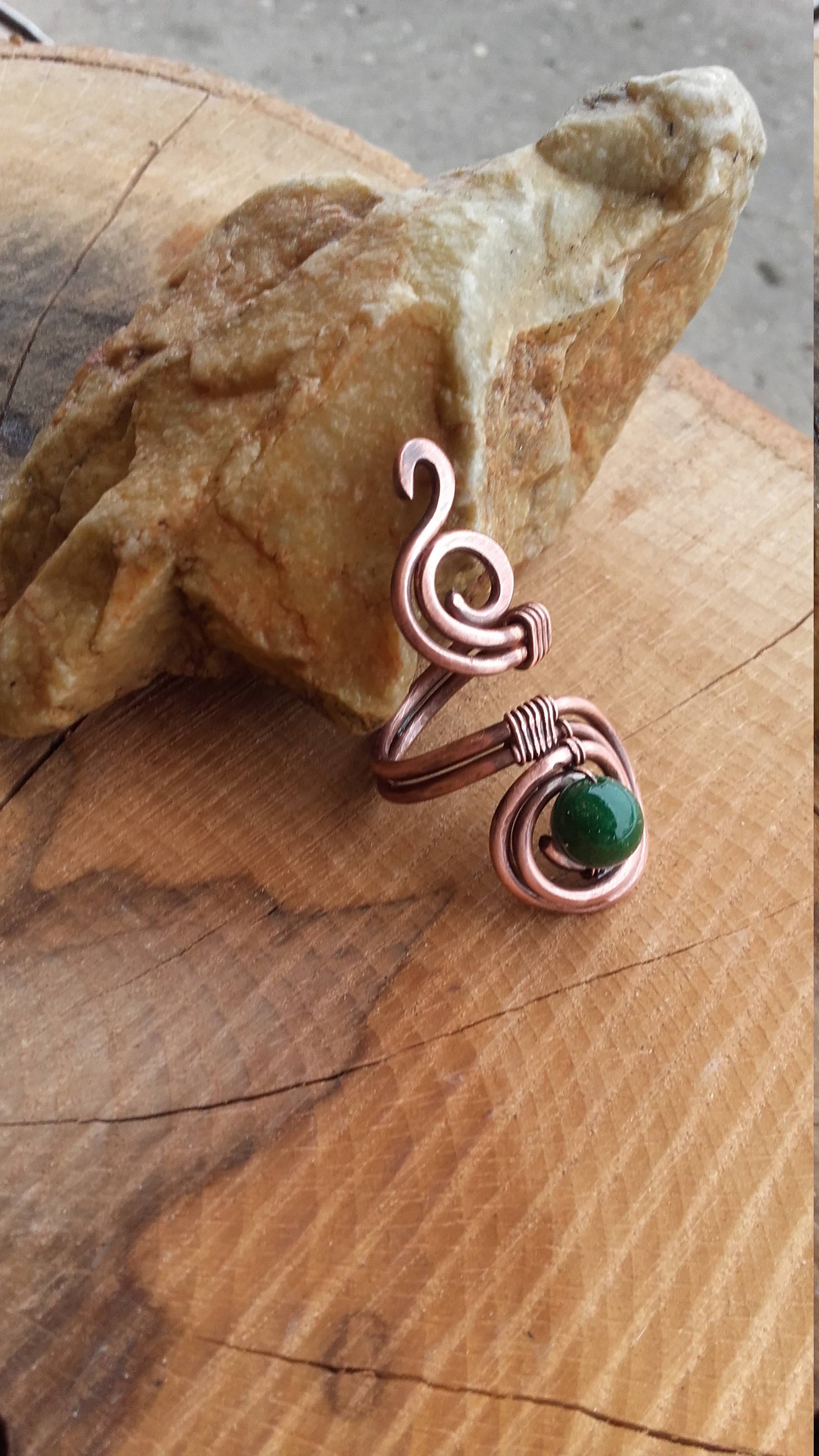 Simple Copper Wire Wrapped Ring With Jade Beadscopper Wire | Etsy