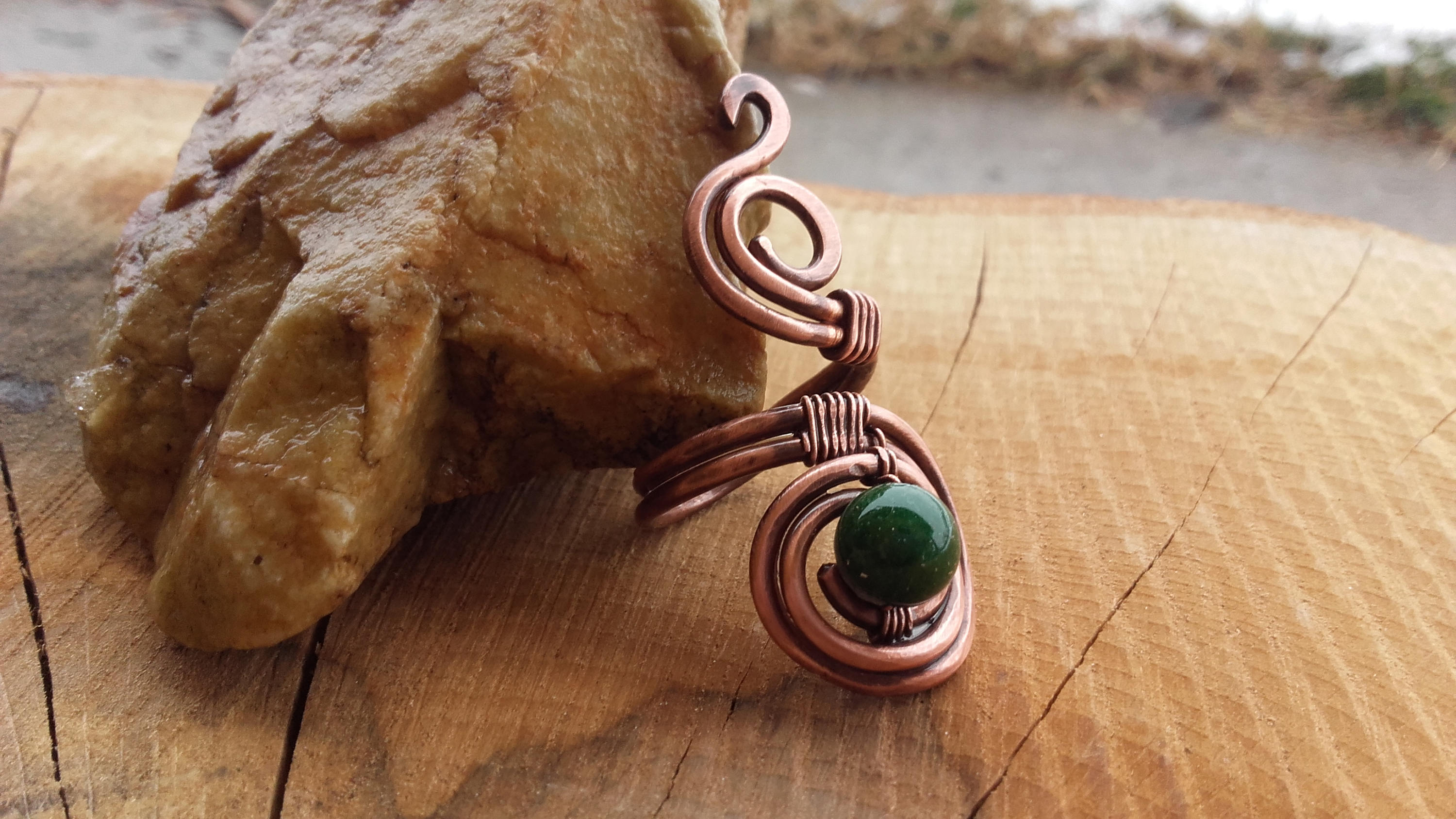 Simple Copper Wire Wrapped Ring With Jade Beadscopper Wire | Etsy