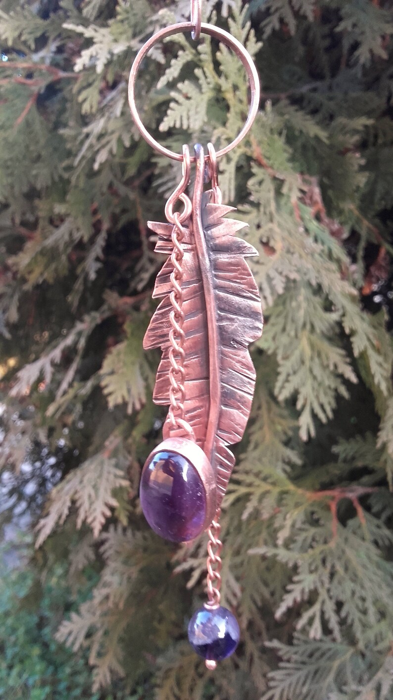 Copper Charm Necklace With Amethyst charm Necklacecopper - Etsy