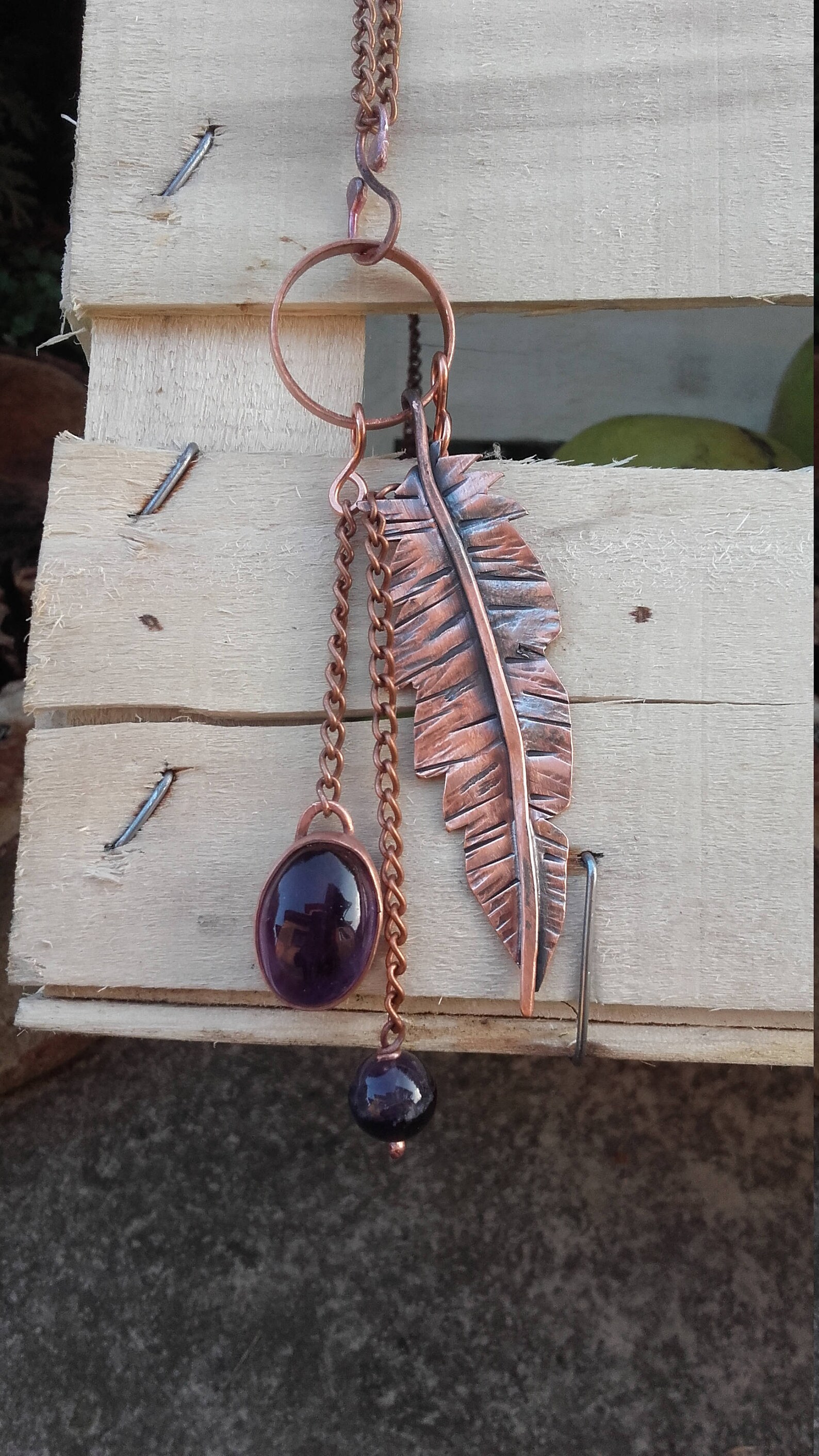 Copper Charm Necklace With Amethyst charm Necklacecopper - Etsy