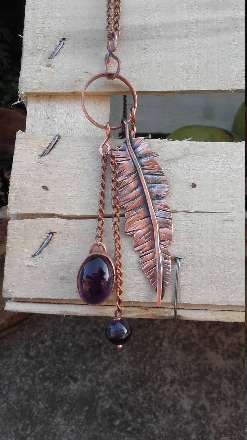 Copper Charm Necklace With Amethyst charm Necklacecopper - Etsy