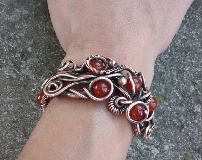 Wire Wrapped Cuff Bracelet With Natural Carnelian Beadswire - Etsy