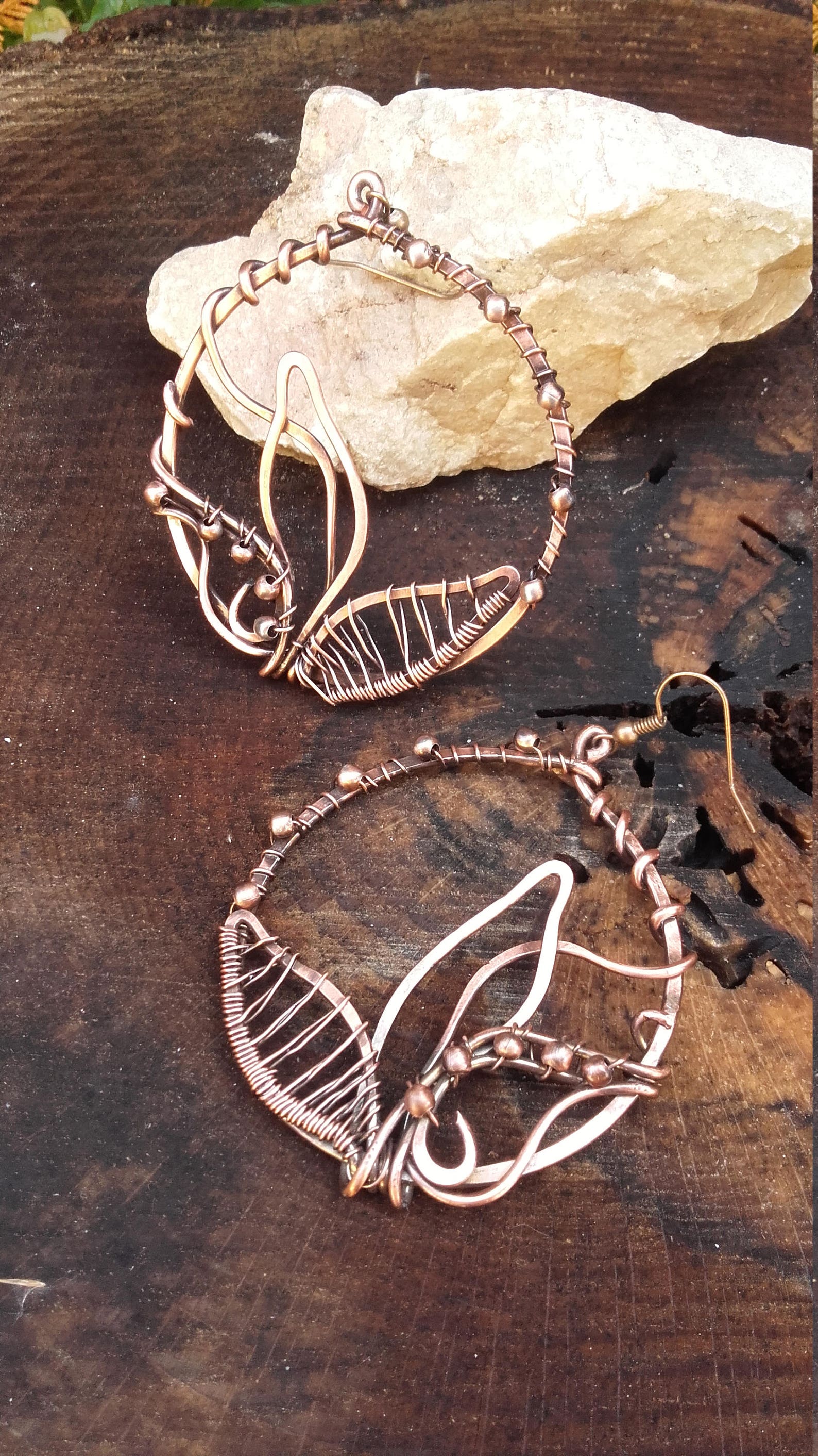 Nature Inspired Wire Wrapped Earrings Hoop Earringshoop | Etsy