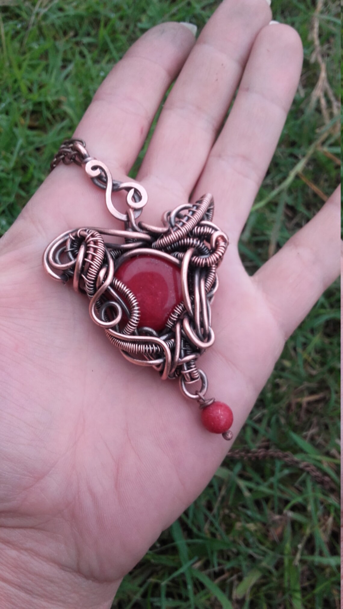 Fantasy Wire Wrapped Heart Pendant Necklace With Red Natural - Etsy