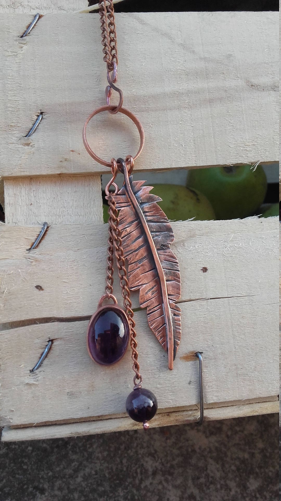 Copper Charm Necklace With Amethyst ,charm Necklace,copper Jewelry,boho ...