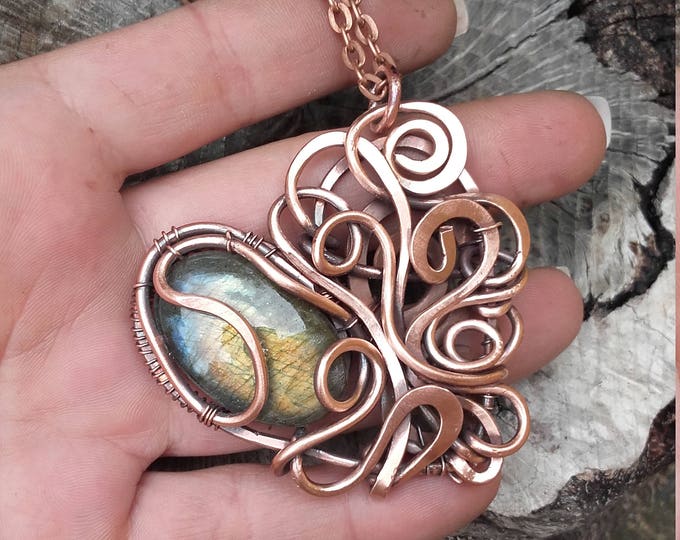 Copper Wire Heart Pendant With Natural Labardorite Stonewire - Etsy