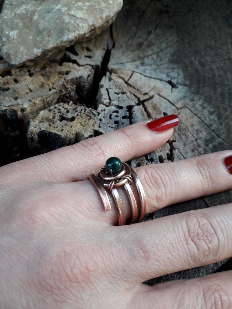 Wire Wrapping Ring With White Green Jadecopper Wire - Etsy Canada