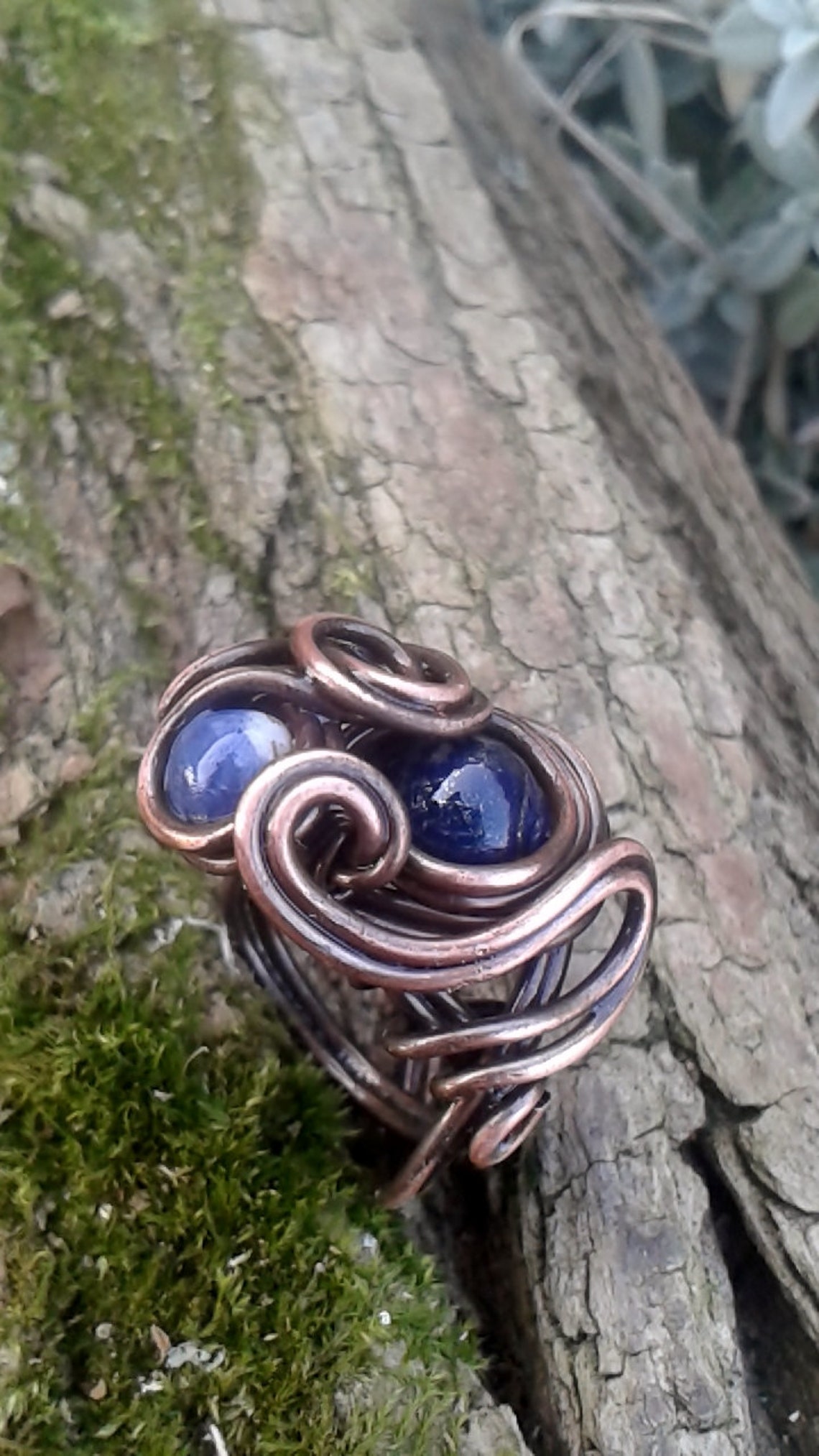 Copper Ringcopper Wire Ring With Natural Stones - Etsy