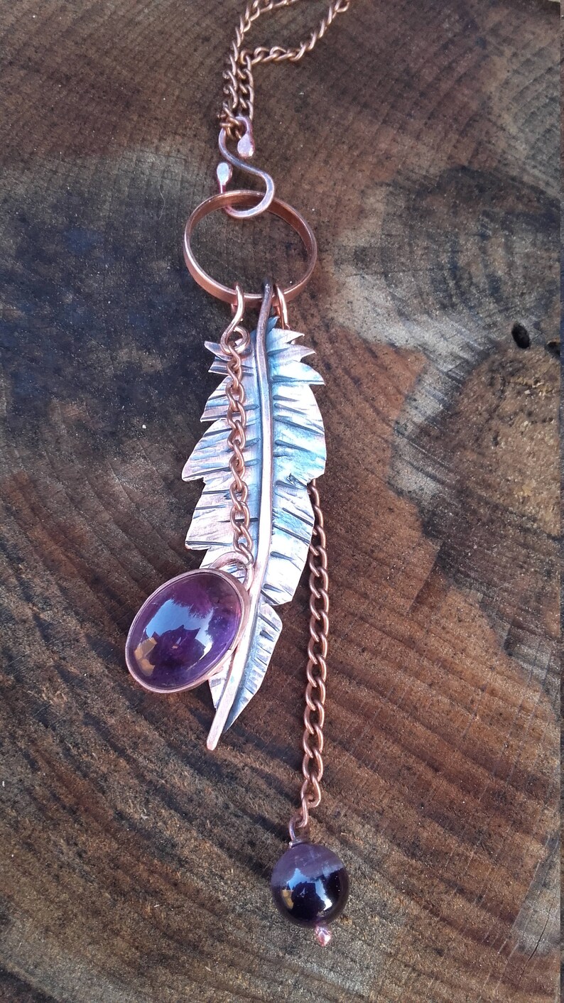 Copper Charm Necklace With Amethyst charm Necklacecopper - Etsy