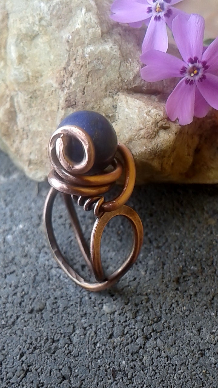 Copper Ringcopper Wire Ring With Natural Lapis Lazuli | Etsy