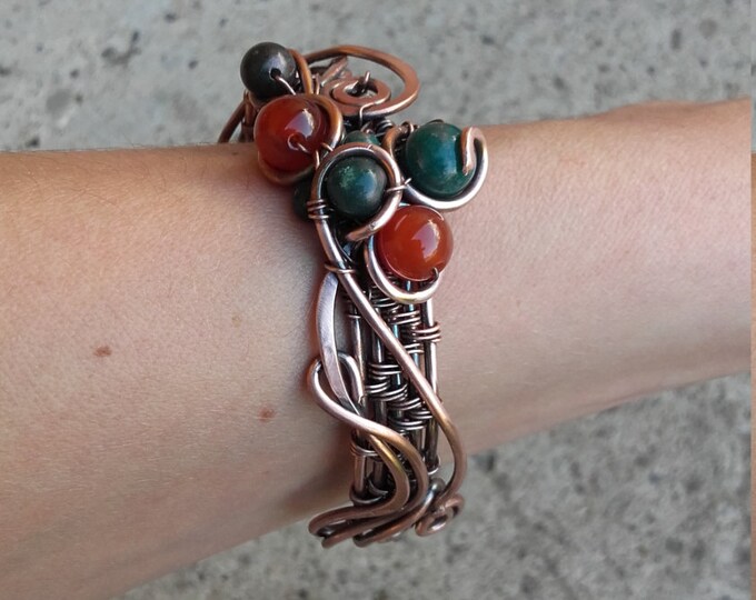 Wire Wrapped Bracelet With Natural Gemstone Beads,wire Wrapped Jewelry ...