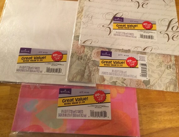 1990s Hallmark gift wrap paper four packages love roses hearts white ...