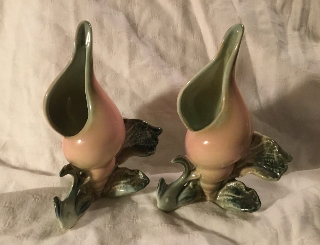 Two MC Hull Ebb Tide USA Pottery Sea Shell Vases D 105 Home Decoration ...