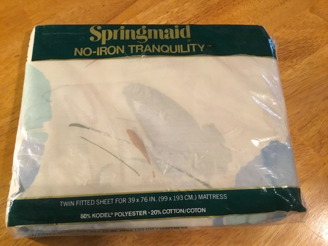 1980s Springmaid No Iron Silk Poppies Twin Fitted Sheet Bedding Linens ...